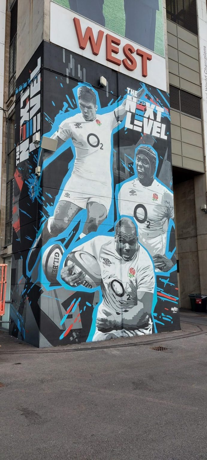 Meters-high England Rugby murals created at Twickenham Stadium