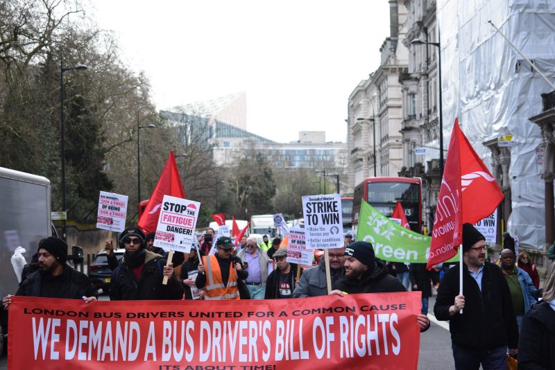 Bus drivers take over streets to demand bill of rights in TfL contracts